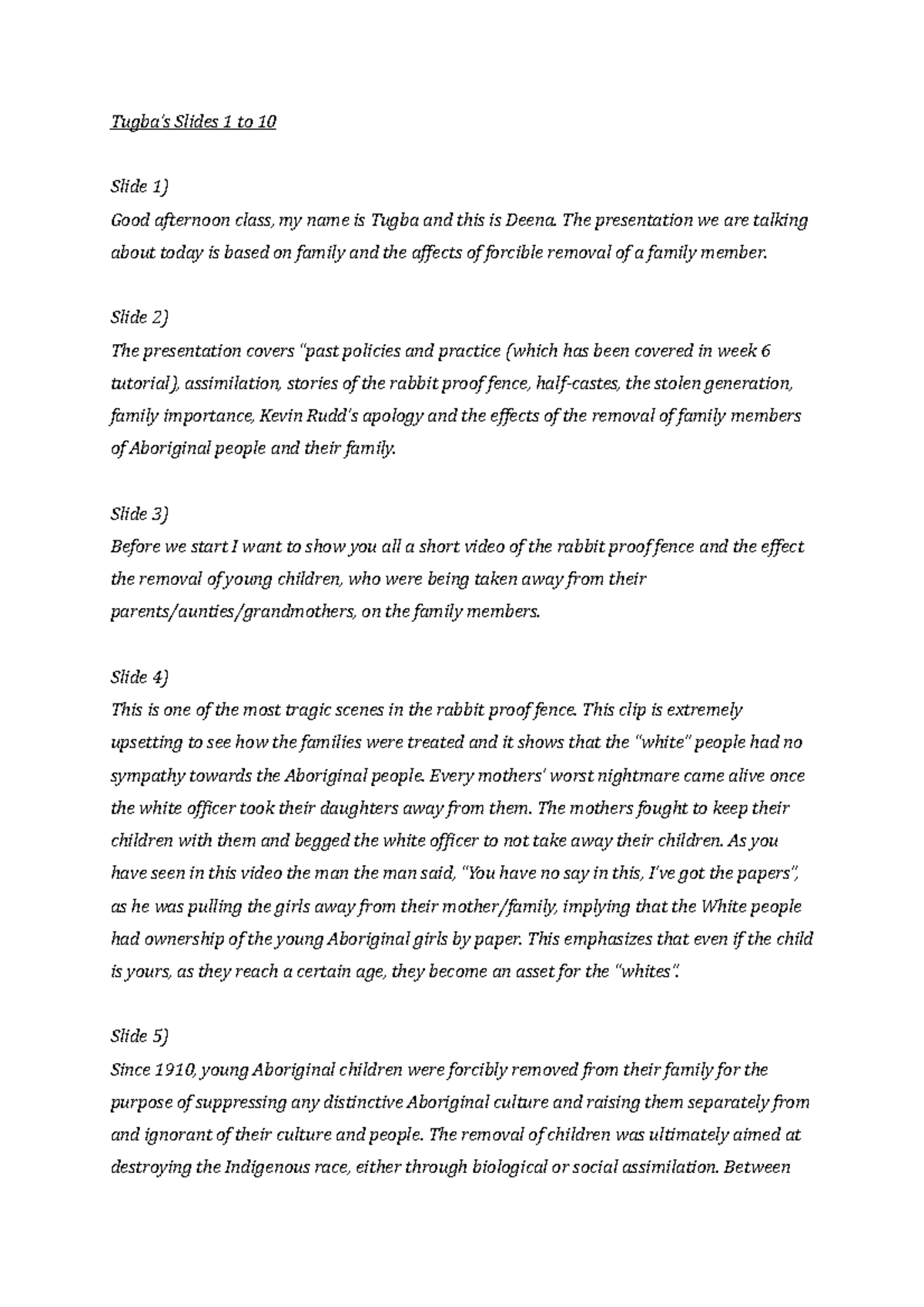 Speech indigenous - Practice materials / Essays / Tutorial work ...