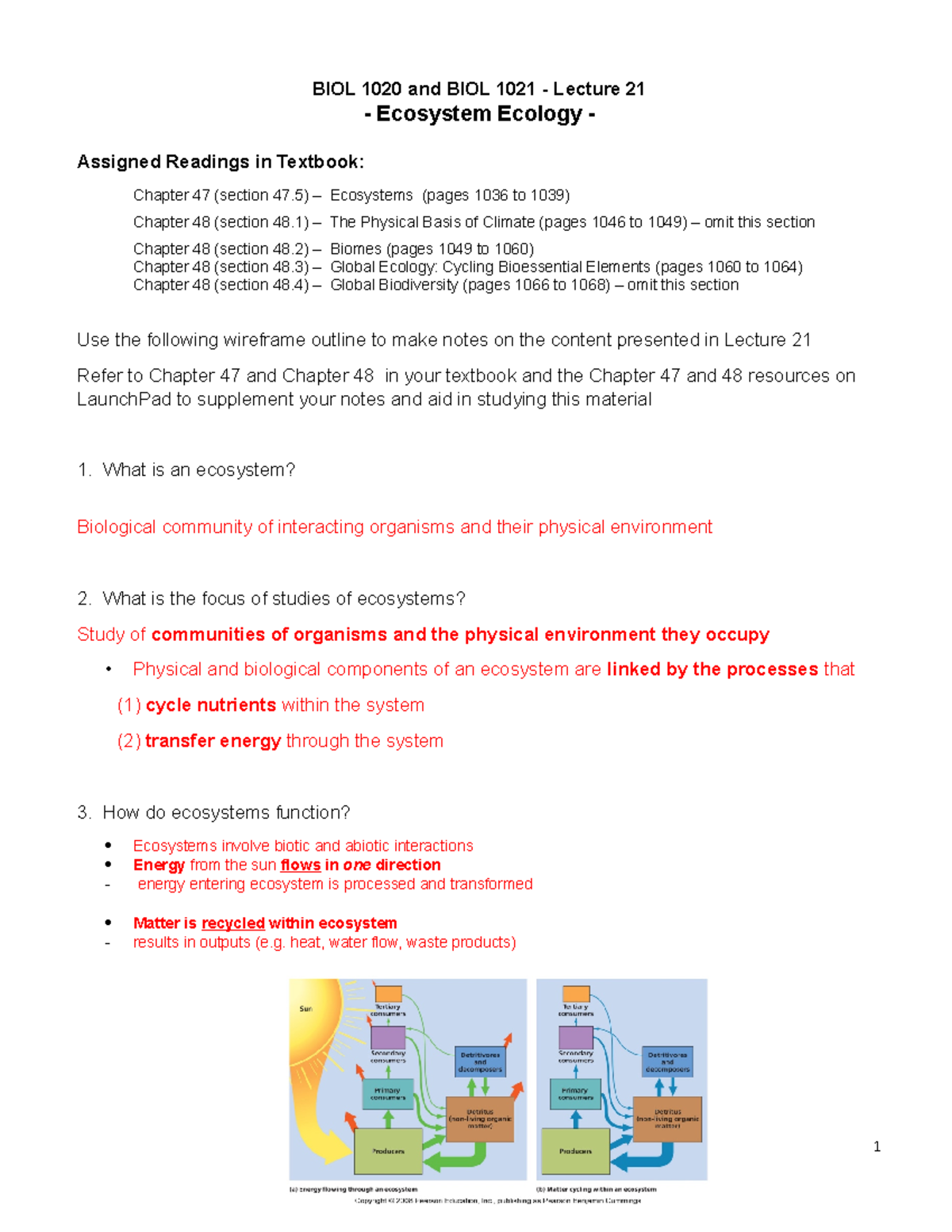 Lecture 21 - BIOL 1020 and BIOL 1021 - Lecture 21 - Ecosystem Ecology ...