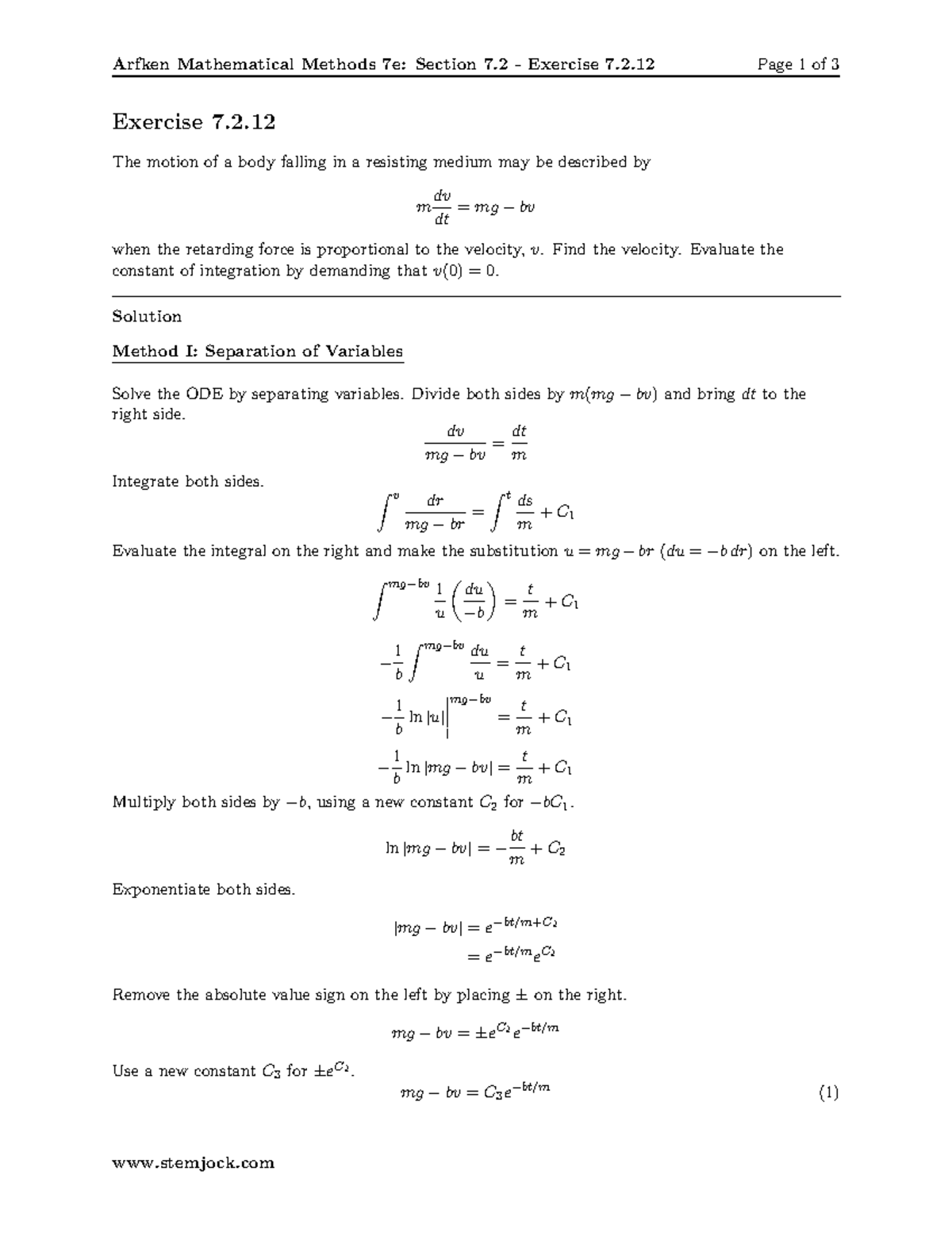 Arfken MMch 7s2e12 - 7.2.12 - Arfken Mathematical Methods 7e: Section 7 ...