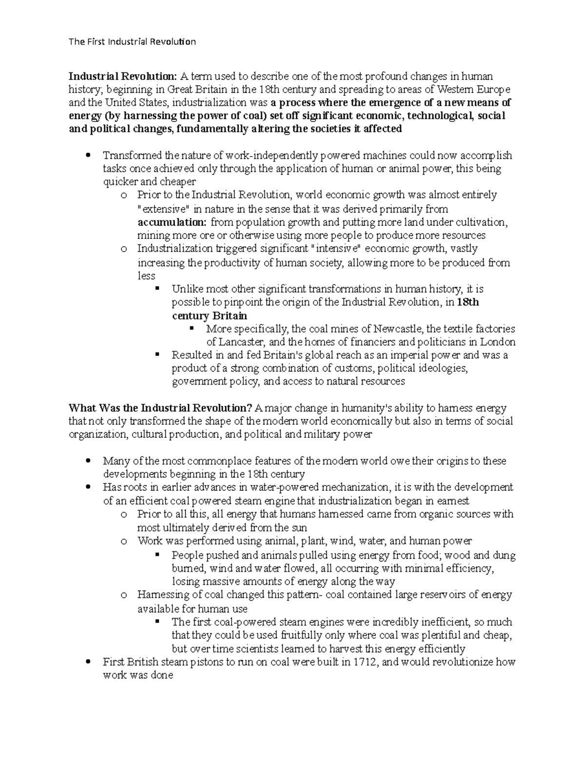 The First Industrial Revolution - Industrial Revolution: A term used to ...