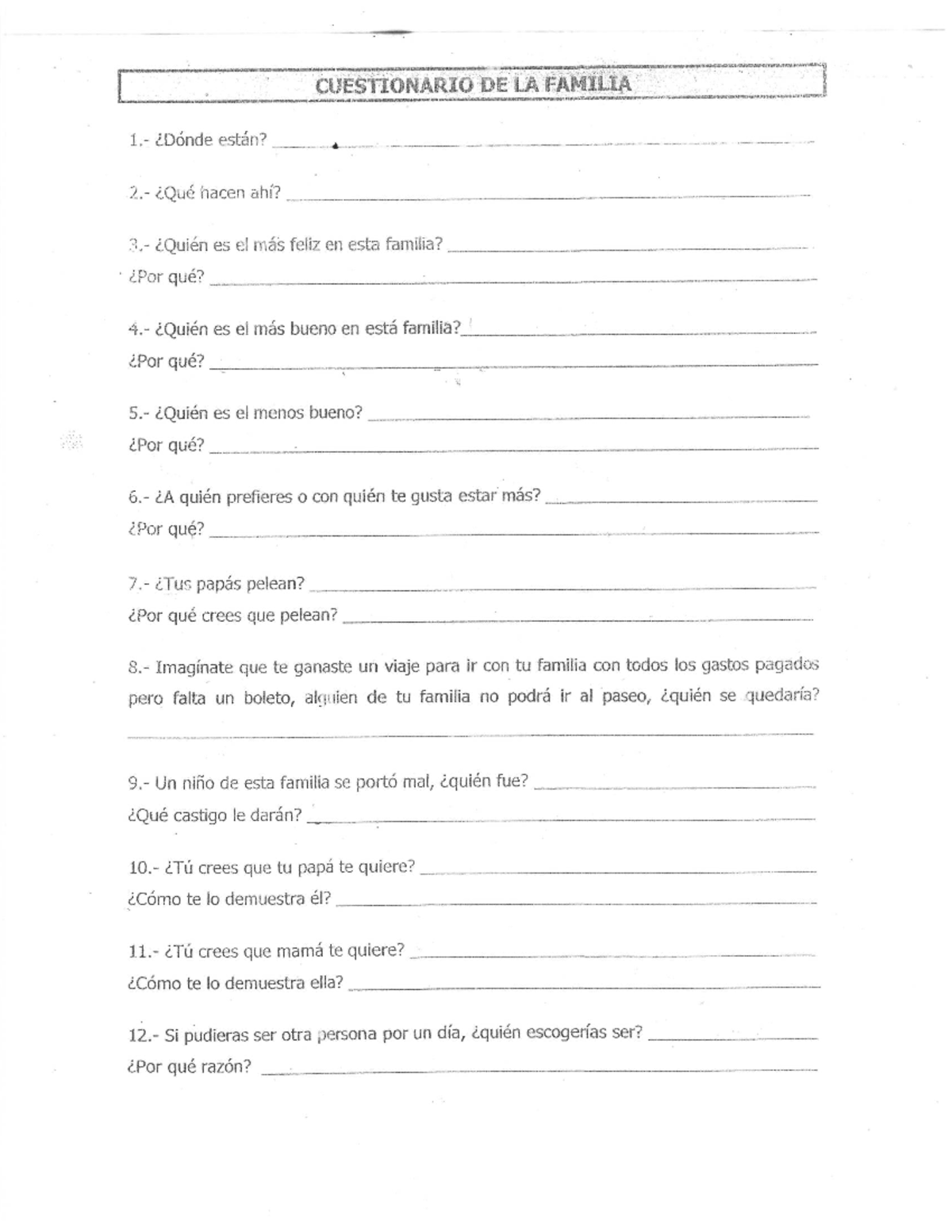Cuestionario de Familia - Psicología Educativa - Studocu
