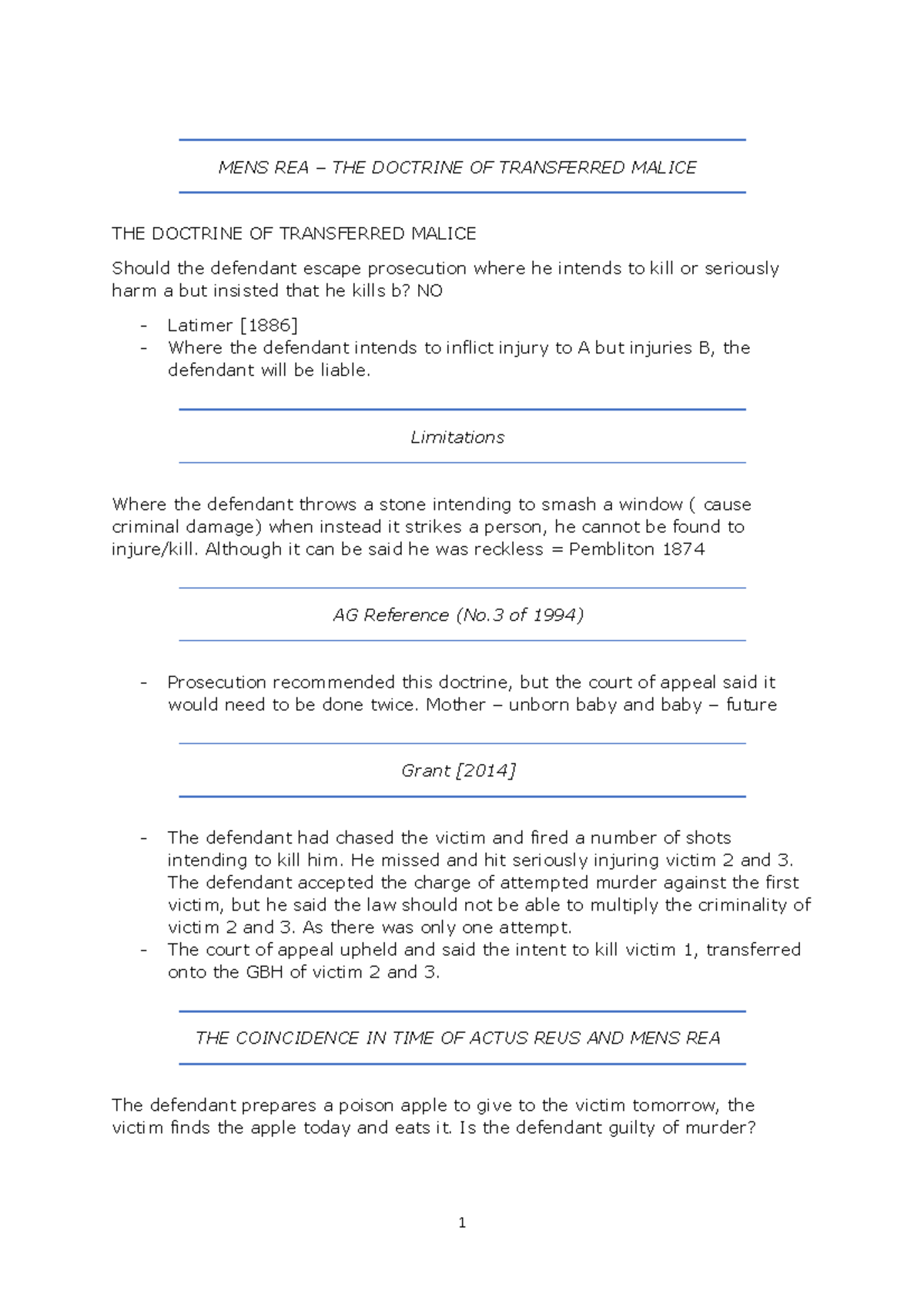 MENS REA – THE Doctrine OF Transferred Malice - MENS REA – THE DOCTRINE ...