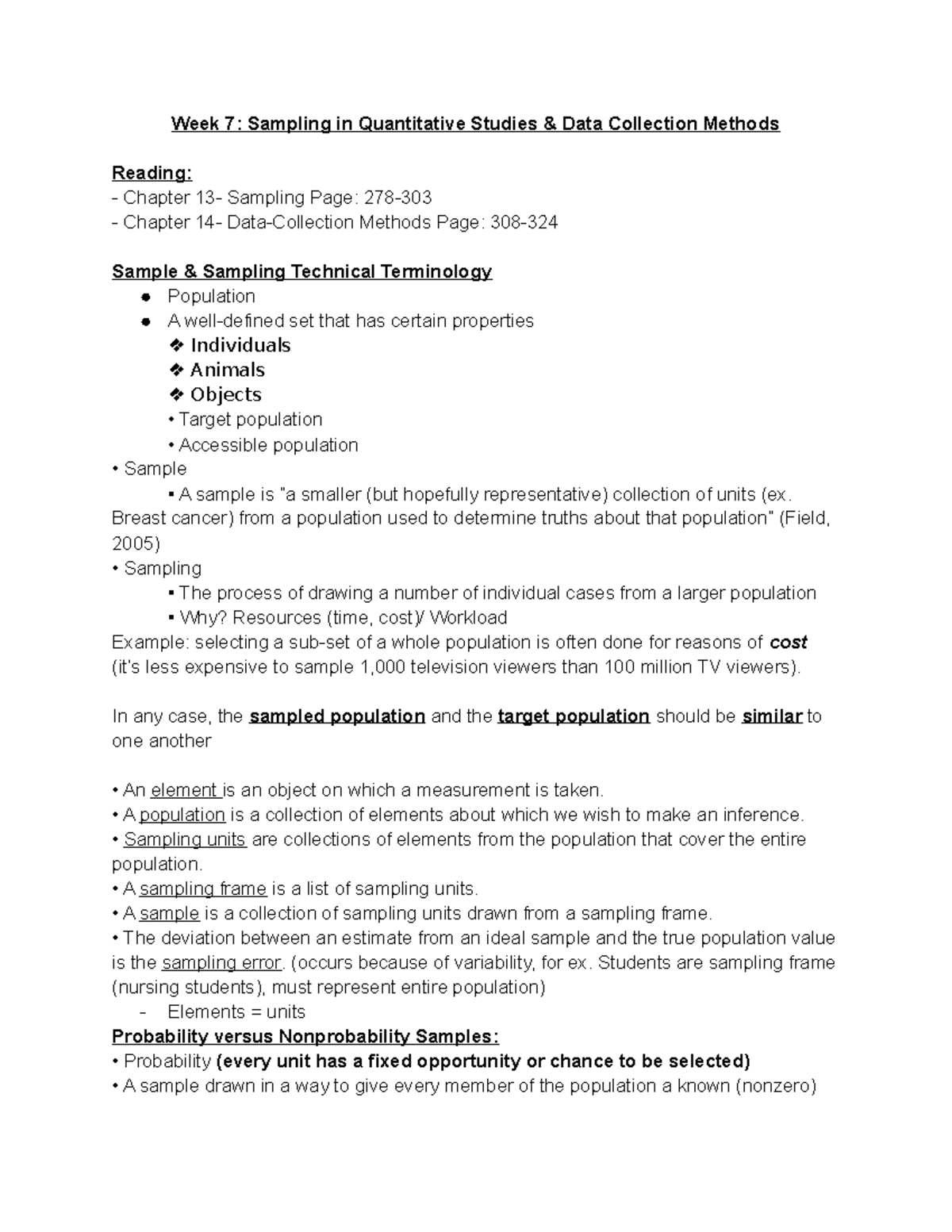Week 7 Sampling in Quantitative Studies & Data Collection Methods ...