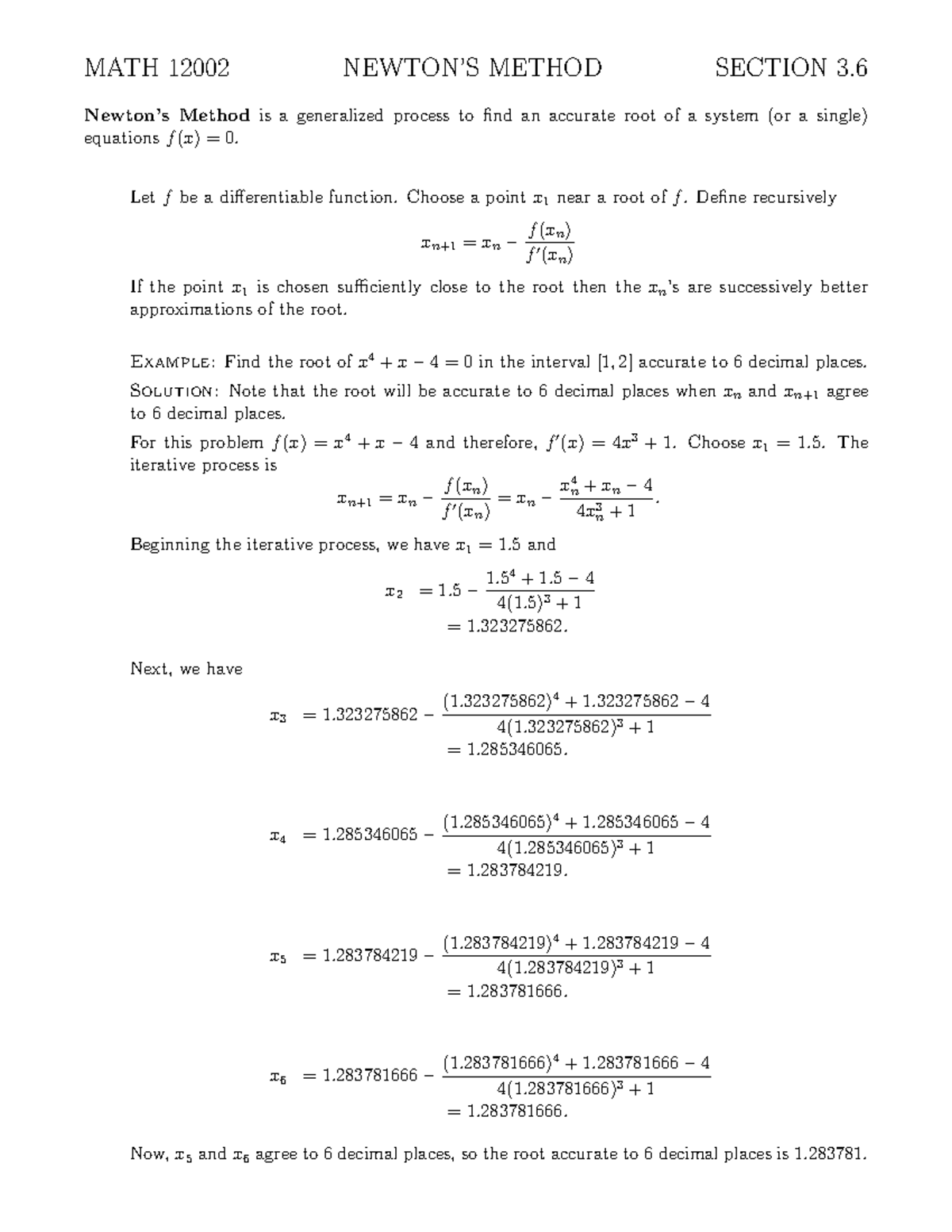 Newton's method - MATH 12002 NEWTON’S METHOD SECTION 3. Newton’s ...