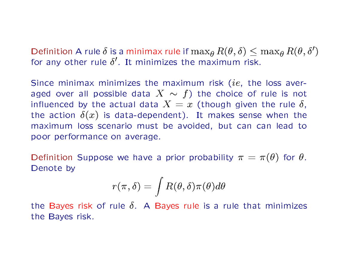 Copy of lectures 13-14 - Decision theory - Definition A rule δ is a ...