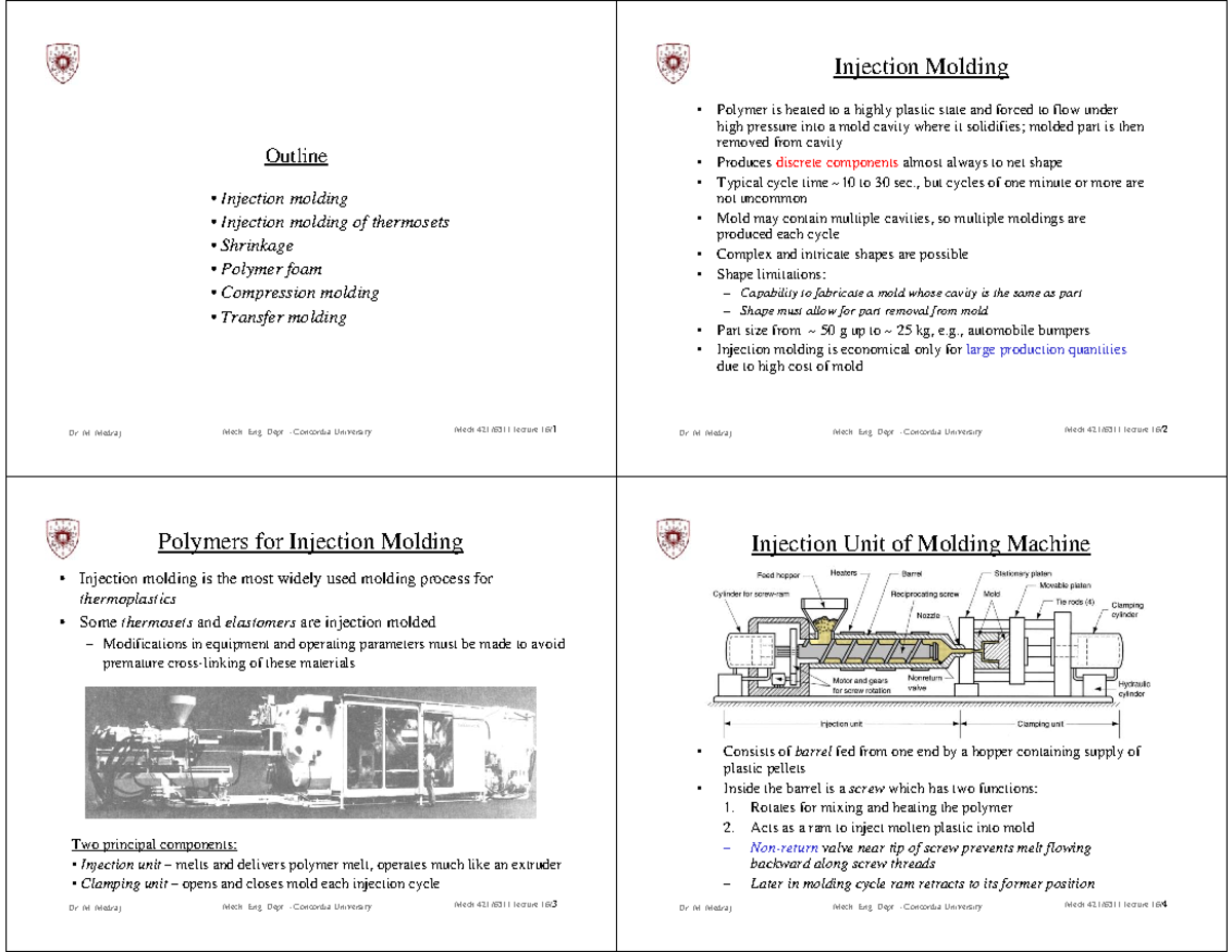 Lecture 16 plastics 3 MECH 421 - Dr. M. Medraj Mech. Eng. Dept. - Concordia University Mech 421/ ...
