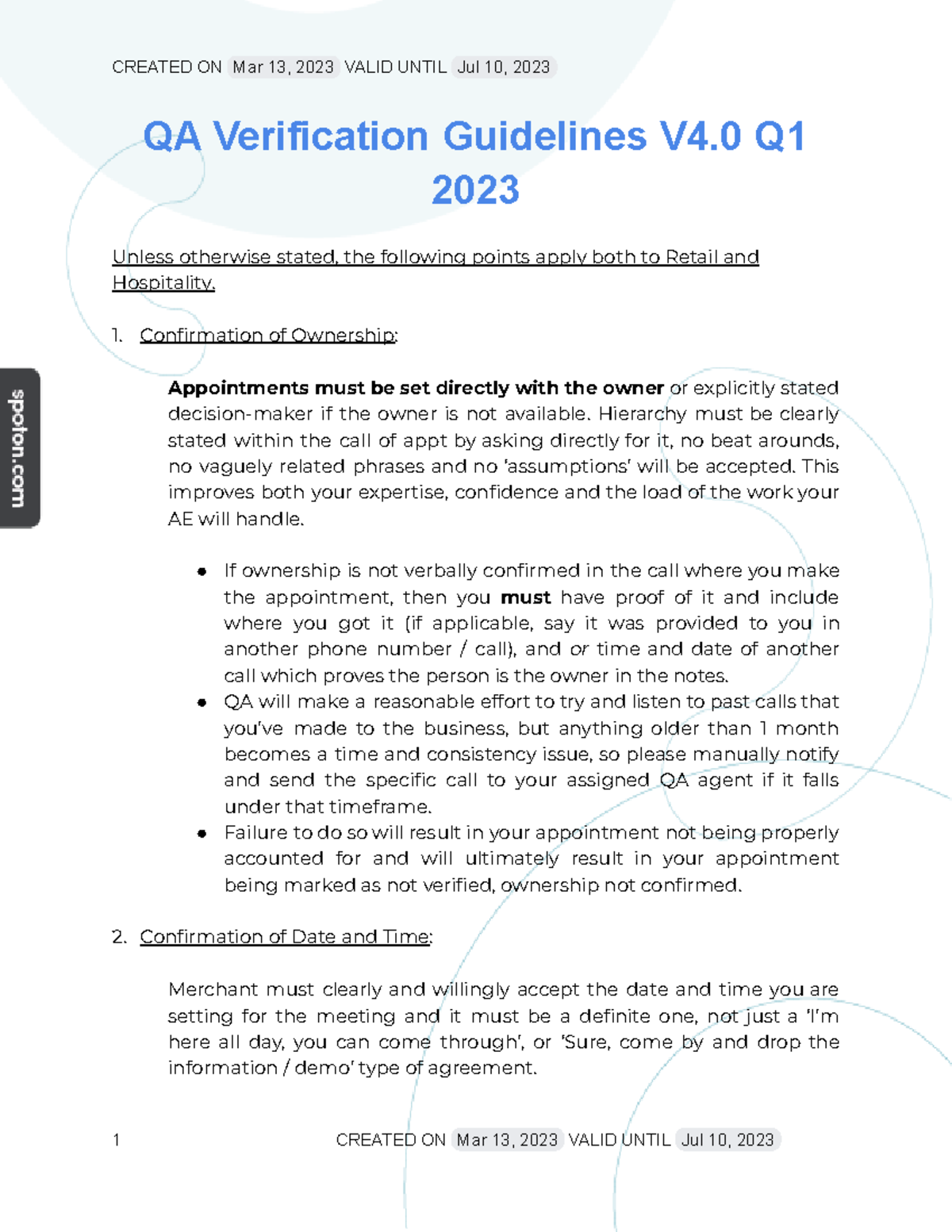 QA Verification Guidelines V4 - Confirmation of Ownership: Appointments ...
