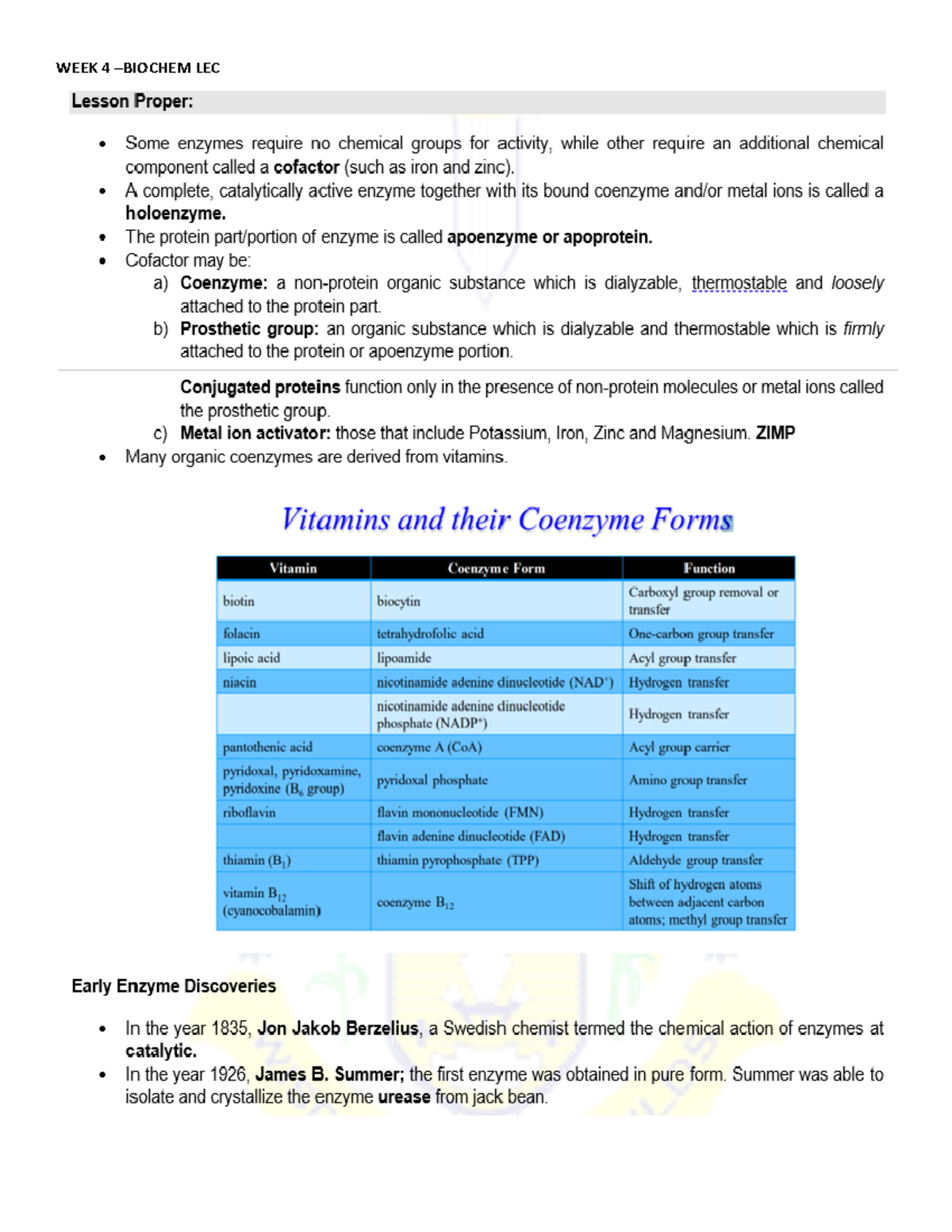 WEEK-4- Biochem - Lecture notesss - Bachelor of Science in Nursing ...
