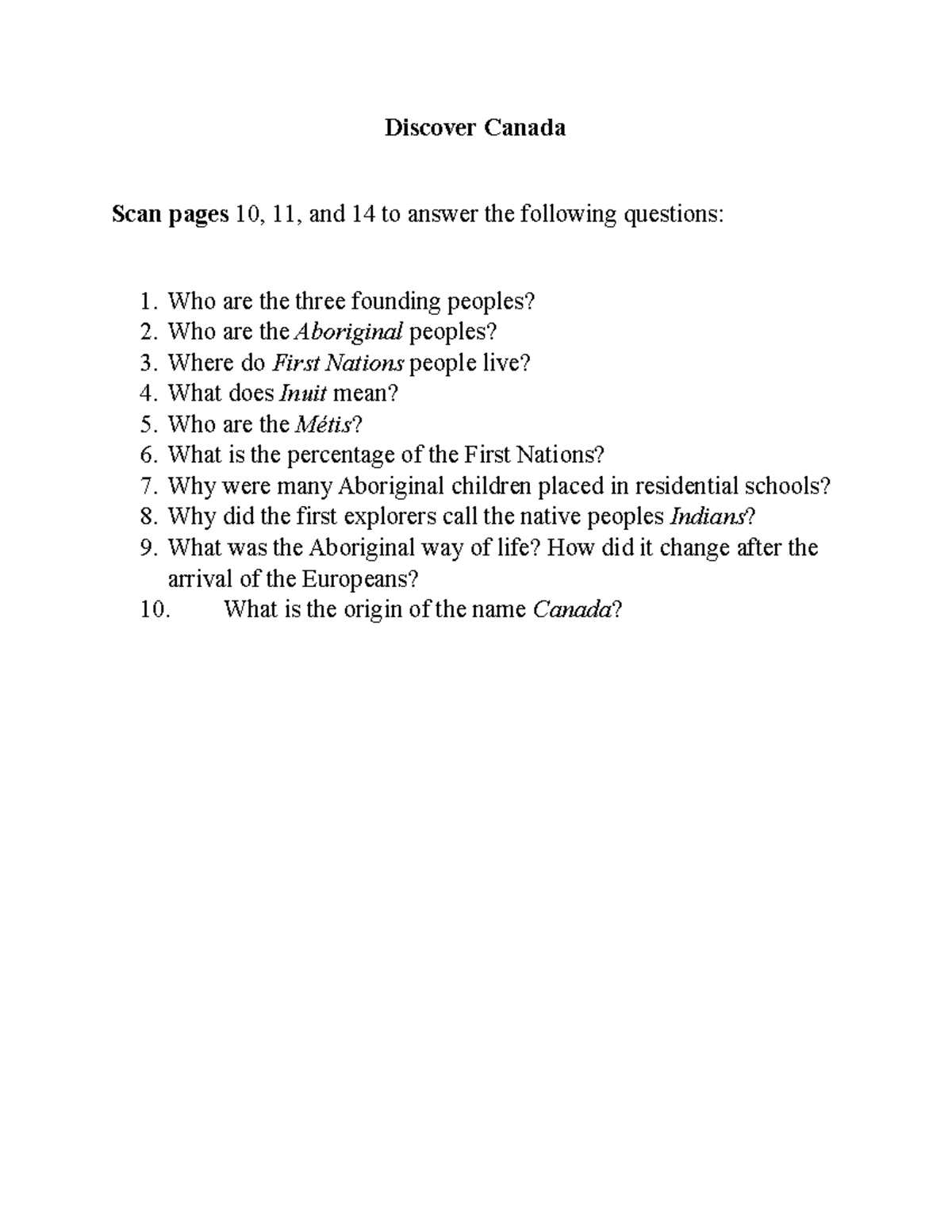 Questions First Nations (Discover Canada) - Discover Canada Scan pages ...