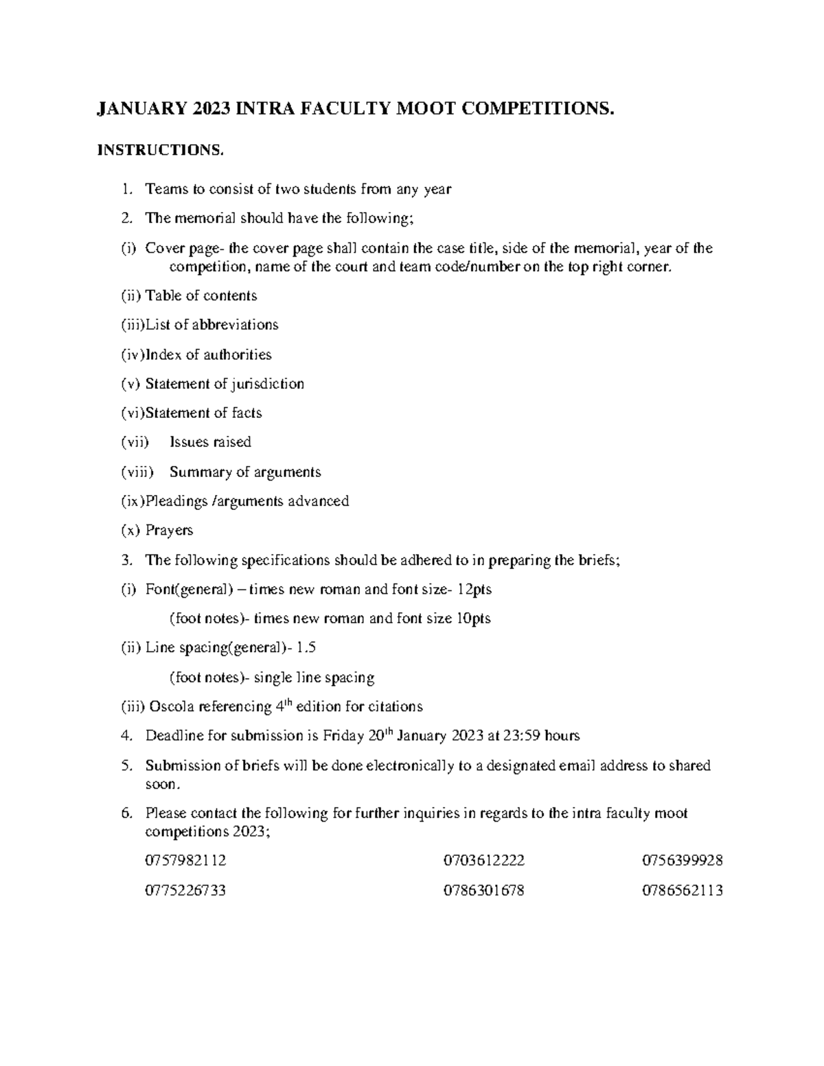 MOOT ( Intra Faculty) Instructions - JANUARY 2023 INTRA FACULTY MOOT ...