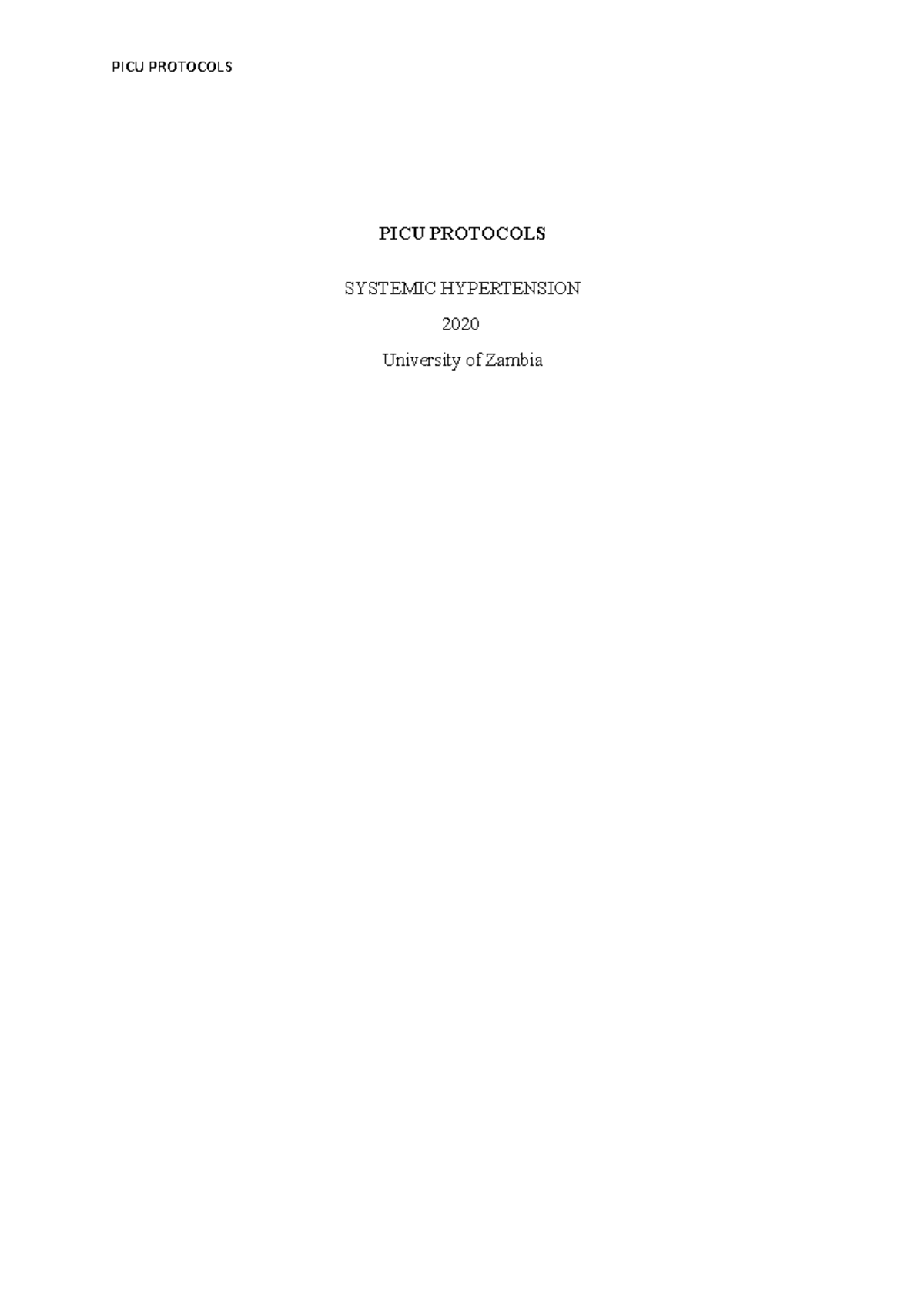 PICU Protocols - Systemic Hypertension - PICU PROTOCOLS SYSTEMIC ...