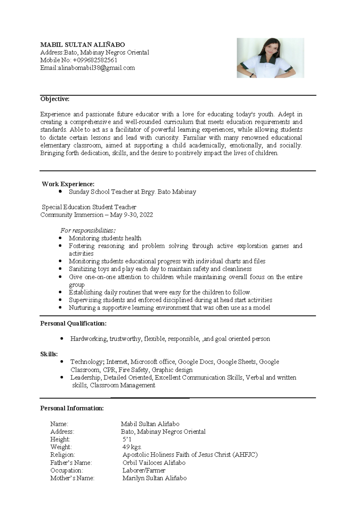 MY Vitae - None - MABIL SULTAN ALIÑABO Address:Bato, Mabinay Negros ...