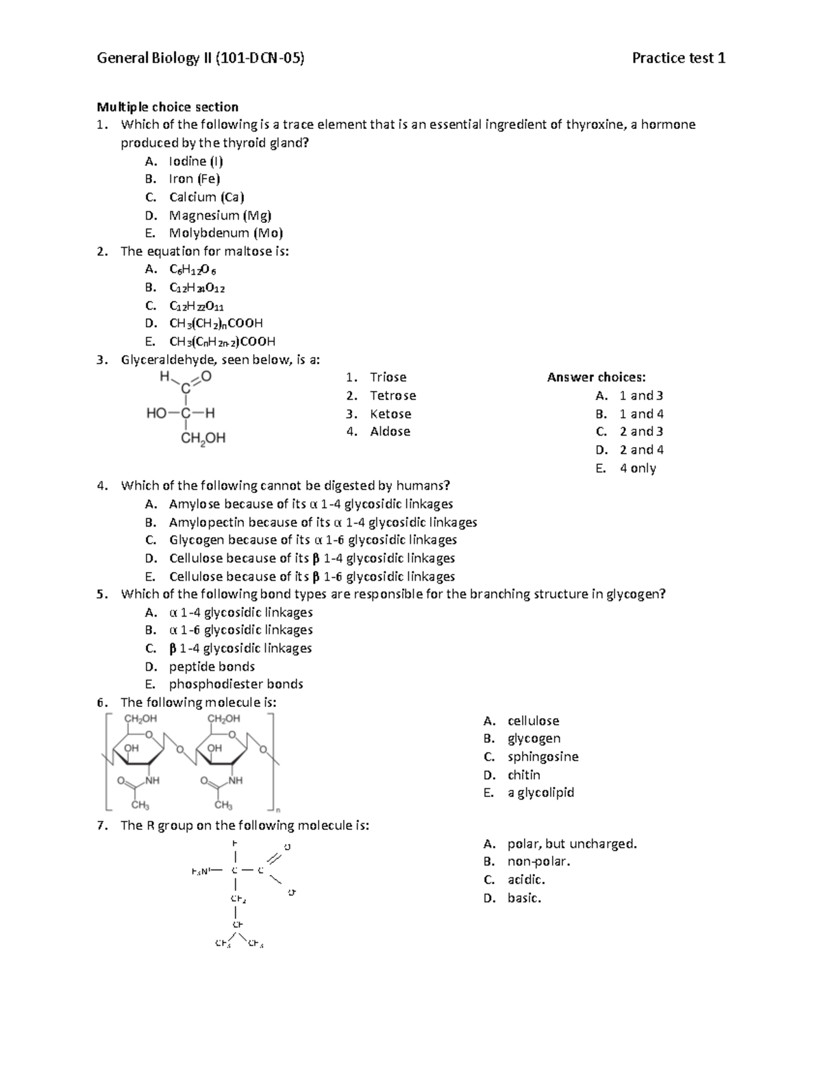 DCN Practice Test I Multiple Choice Section Which Of The Following Is