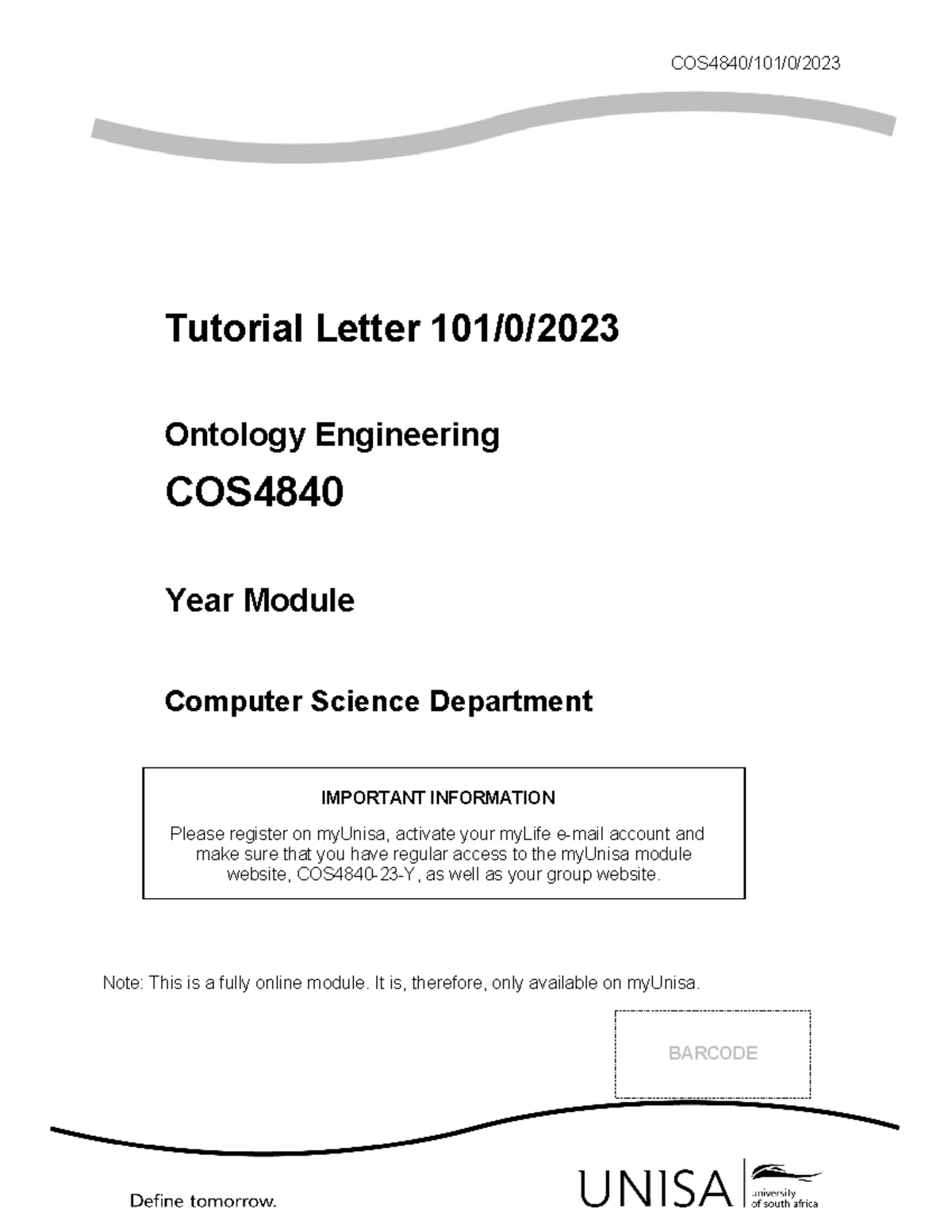 COS4840 2023 TL101 - NOTES - COS4840/101/0/ Tutorial Letter 101/0 ...