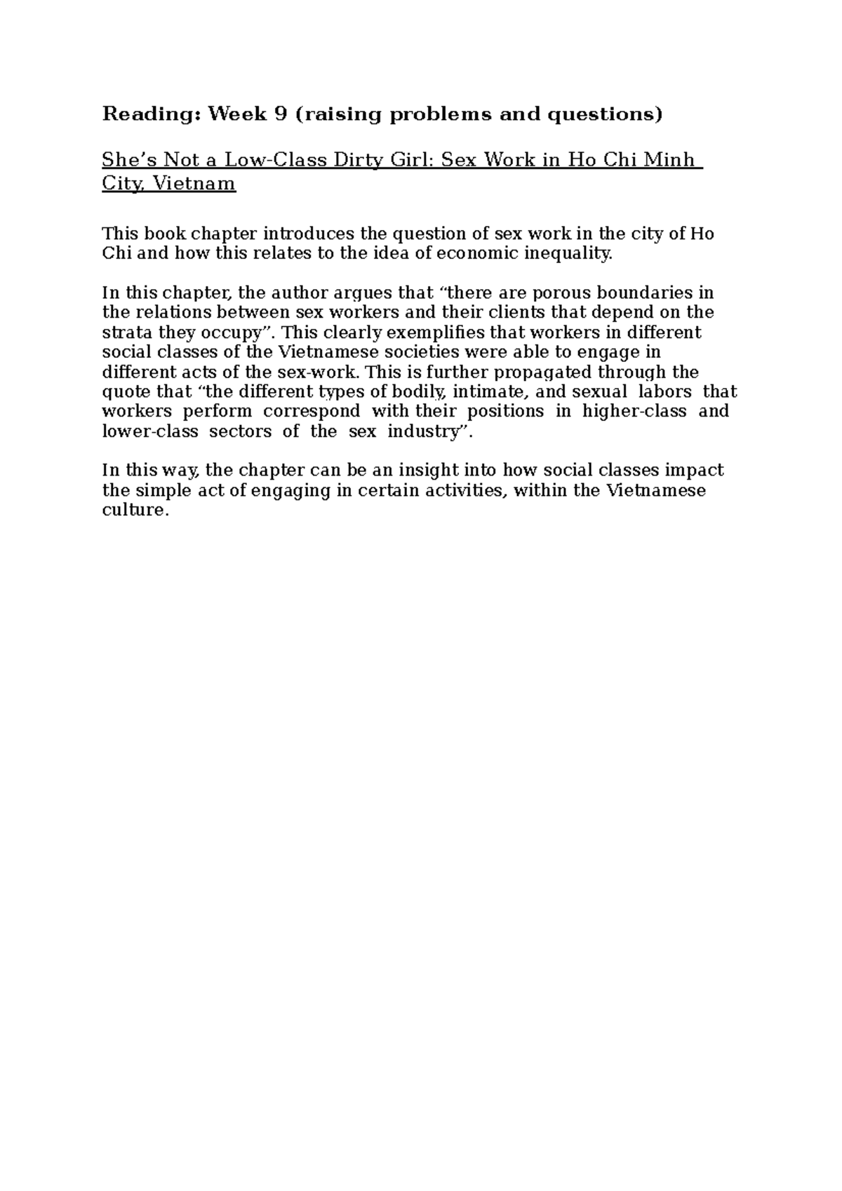 ANTH1001 readings - week 9 - Reading: Week 9 (raising problems and ...
