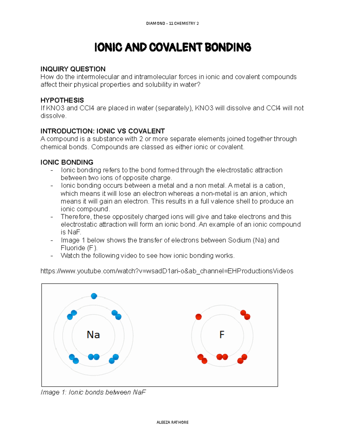 11CHEM2 preliminary chemistry depth study document - IONIC AND COVALENT ...