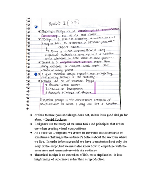 Lecture Intro to Design - Lecture Notes 1/20/23: What is theatrical ...