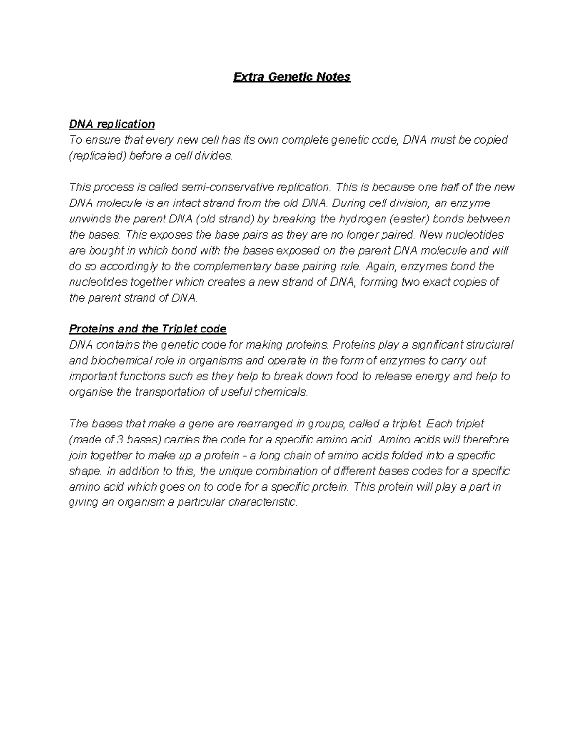 Dna Replication And Sex Determination Extra Genetic Notes Dna Replication To Ensure That Every