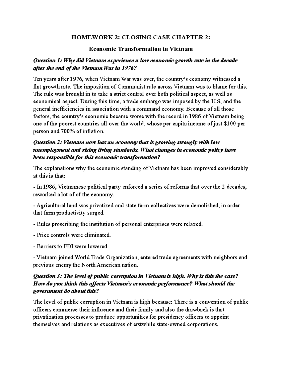 Homework 2 International Business HOMEWORK 2 CLOSING CASE CHAPTER 2