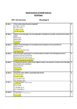 Physiology 2 - The file includes past paper - Physiology II - Studocu