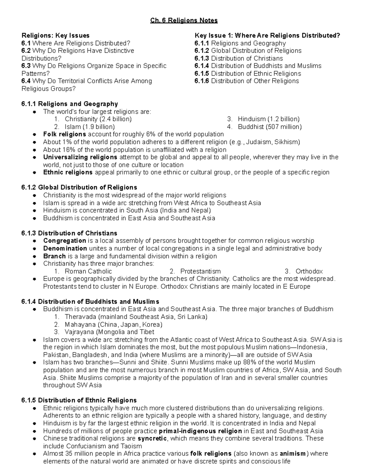 Geo 102 ch. 6 religions notes - Ch. 6 Religions Notes Religions: Key ...