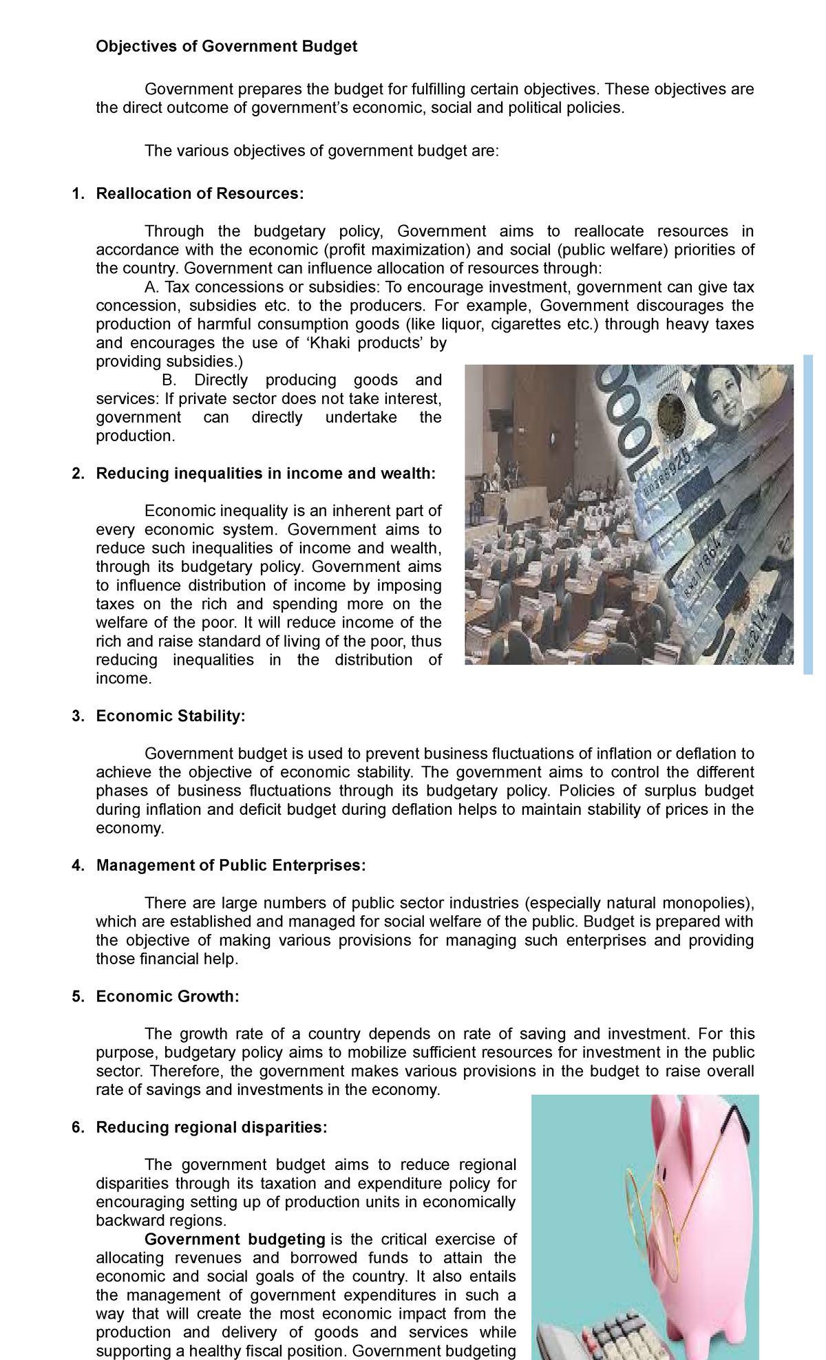 Objectives Of Government Budget Objectives Of Government Budget 