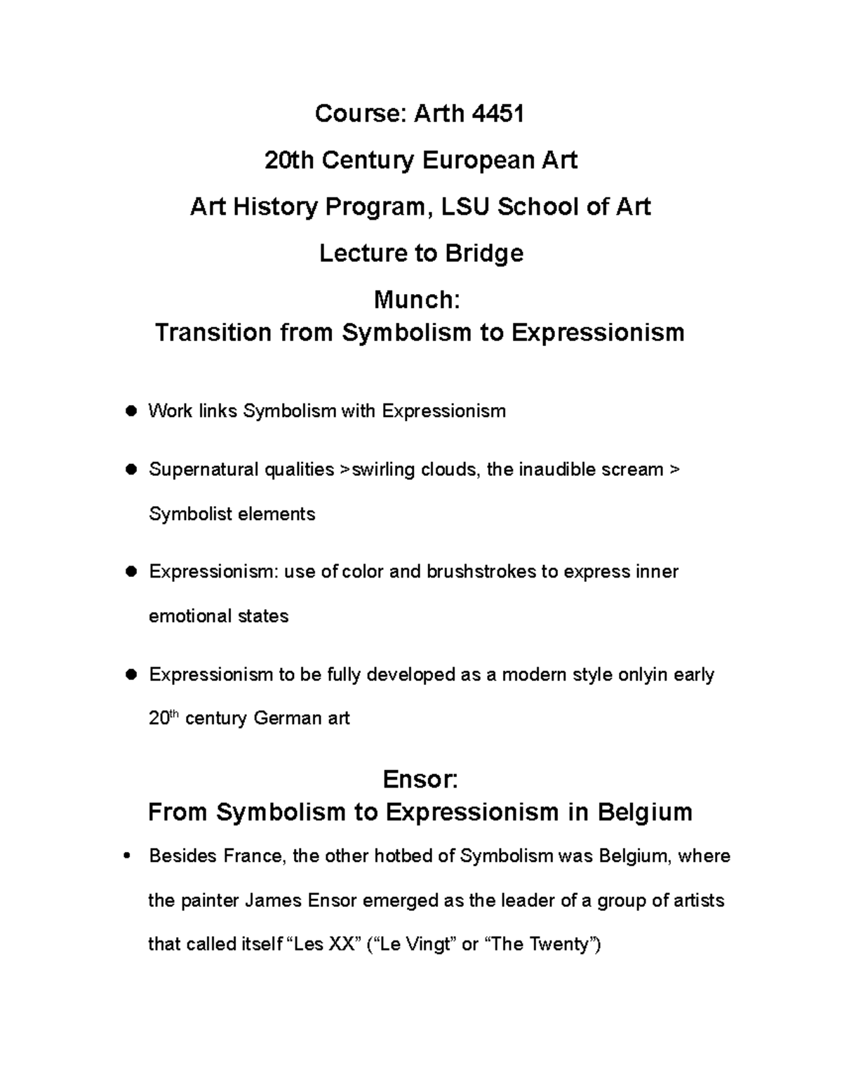 Ensor - 20th century contemporary art history lecture notes - Course ...