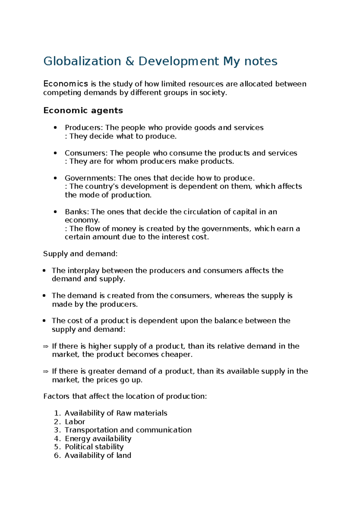 Globalization and development - Globalization & Development My notes ...