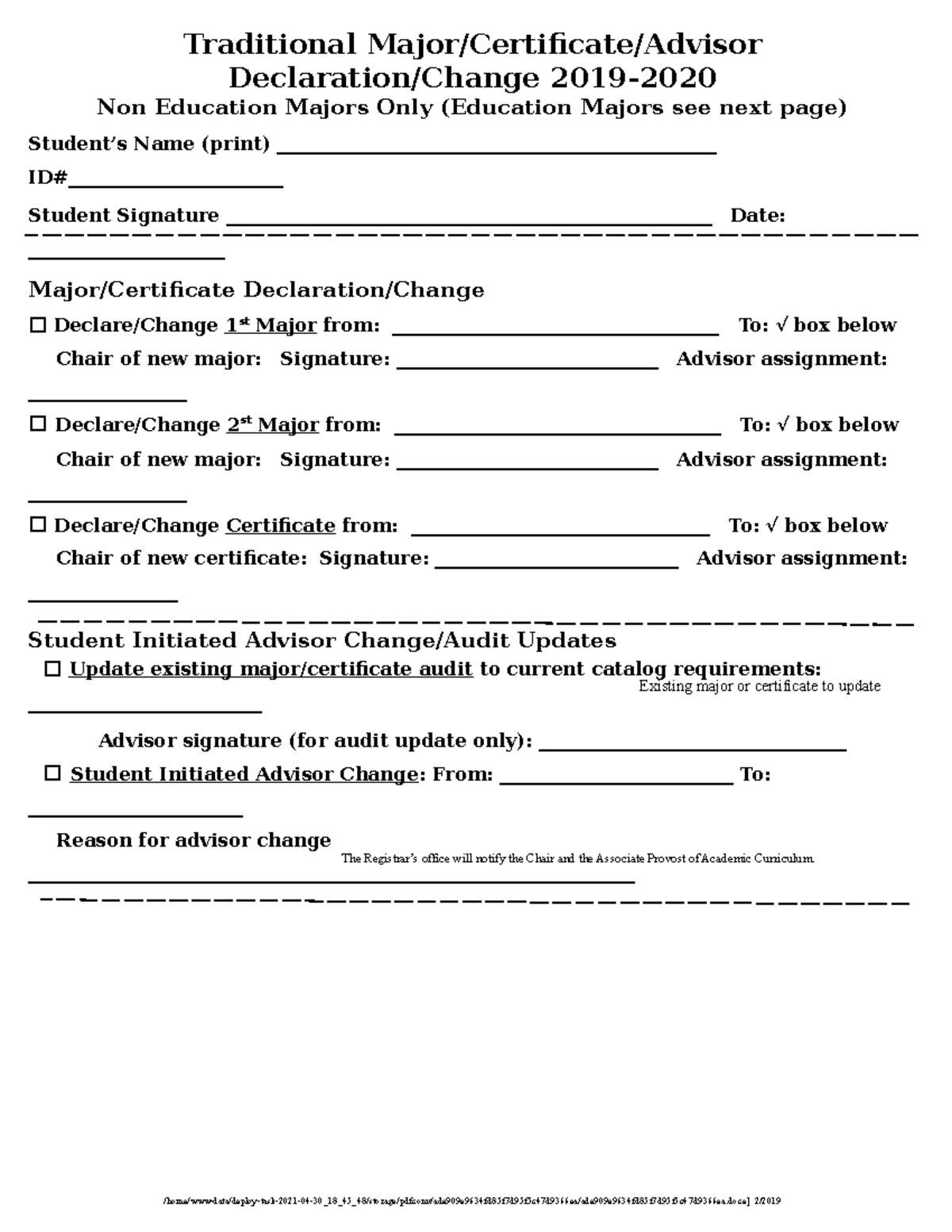 Declaration of Major 1920 - Trad - Traditional Non Education Majors ...