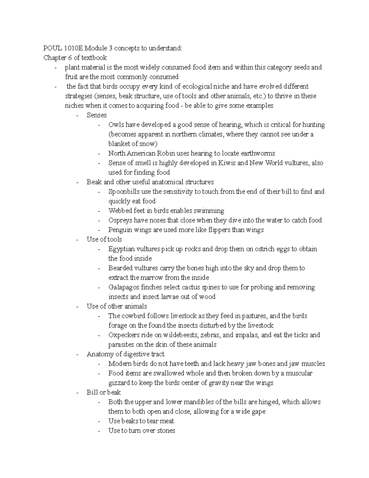 Birds of Our Lives Module 3 - POUL 1010E Module 3 concepts to ...