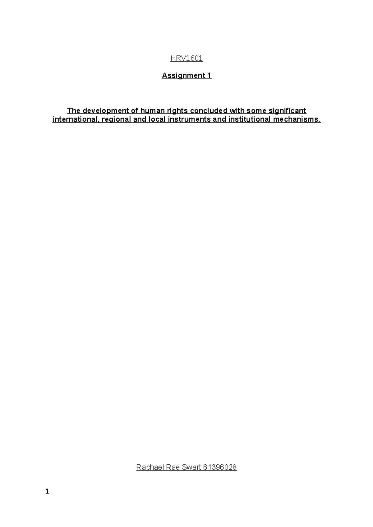 HRV1601 Assignment 1 Development of Human Rights - HRV Assignment 1 The ...
