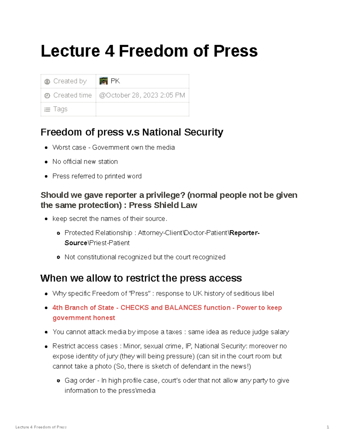 Lecture 4 Freedom of Press - Lecture 4 Freedom of Press Created by PK ...