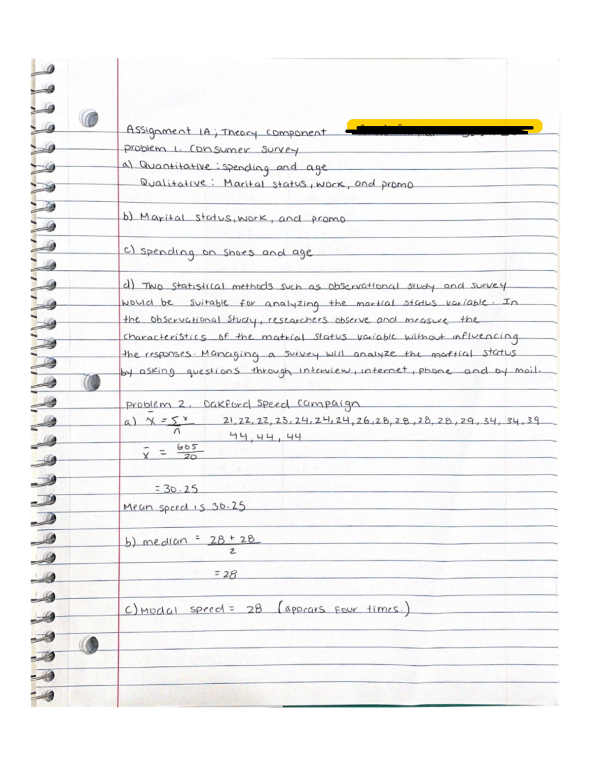Assignment 1A theory component - Math 216 - Studocu