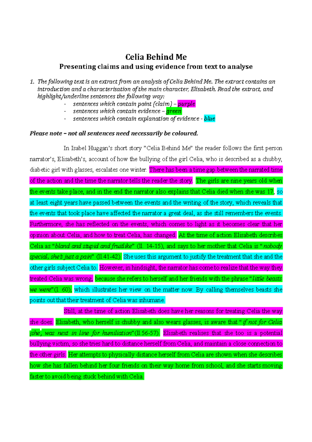 Celia Behind me (Analysis) - Engelsk - Celia Behind Me Presenting ...