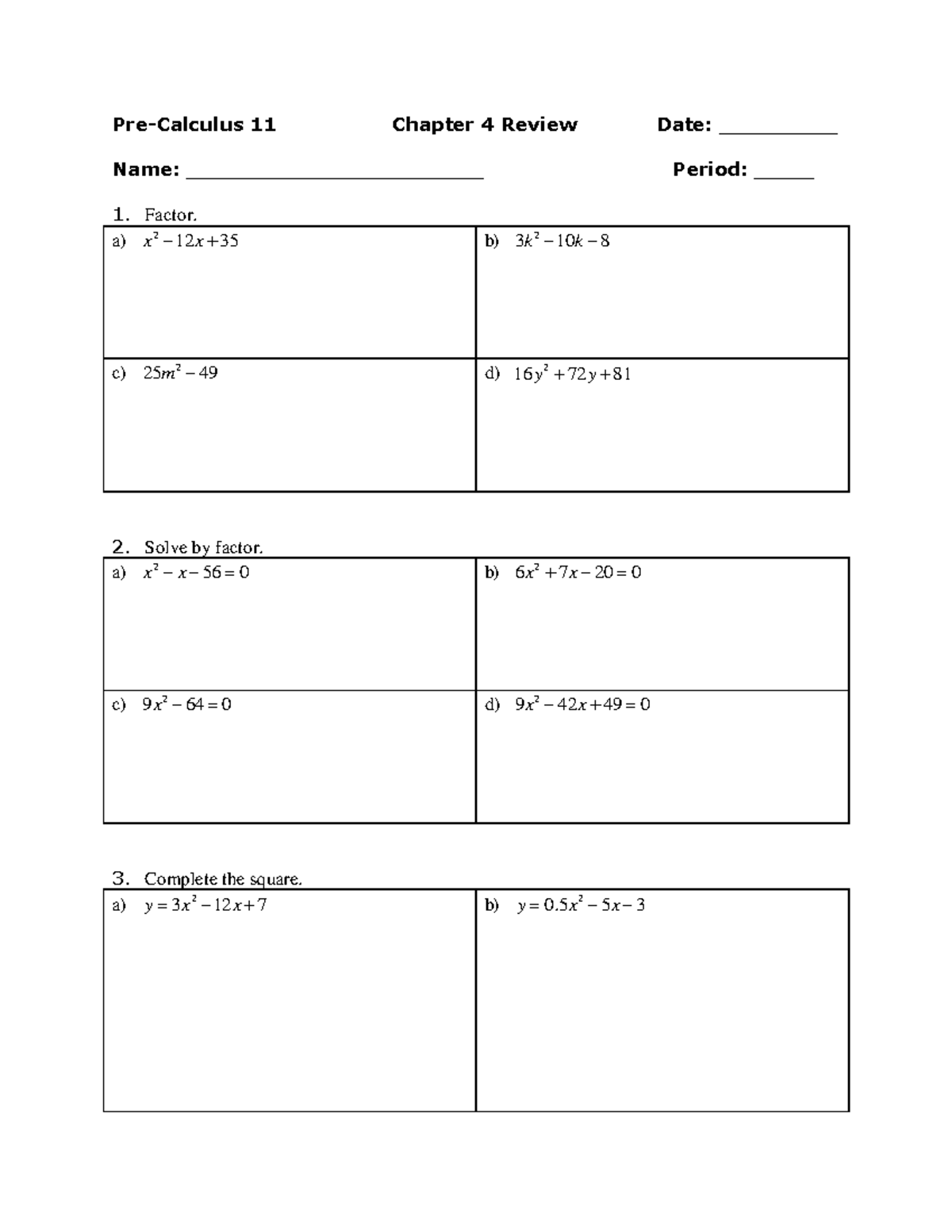 Pre-Calculus 11 - Chapter 4 Review - Pre-Calculus 11 Chapter 4 Review ...