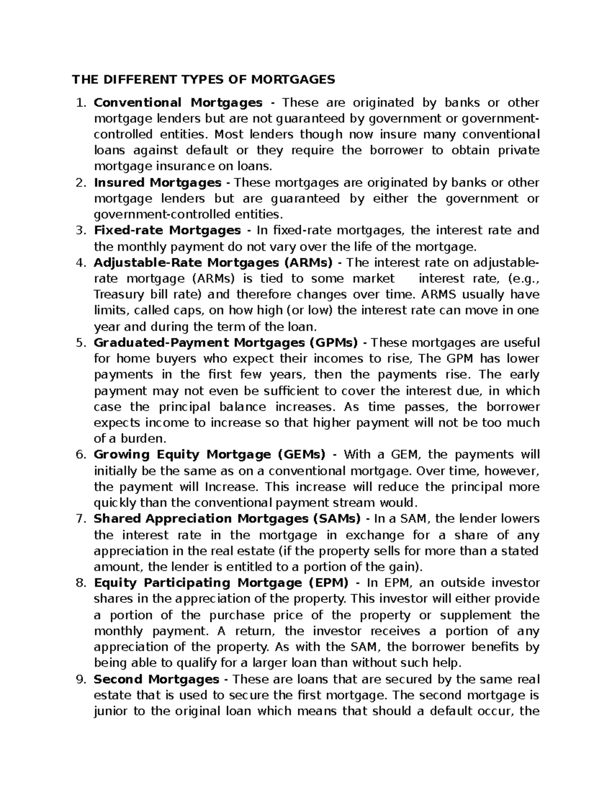 Mortgages THE DIFFERENT TYPES OF MORTGAGES - THE DIFFERENT TYPES OF ...