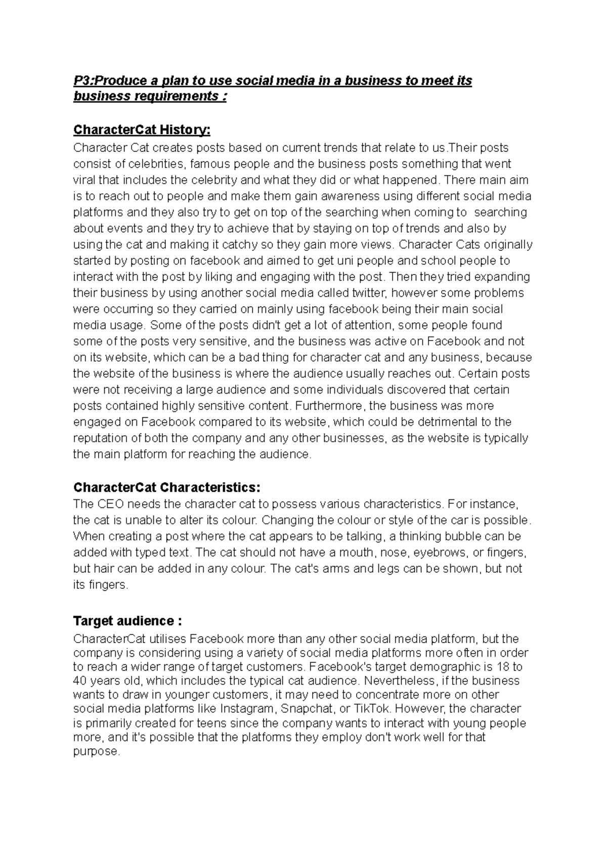 - Learning Aim B C Final Submission - P3:Produce a plan to use social ...