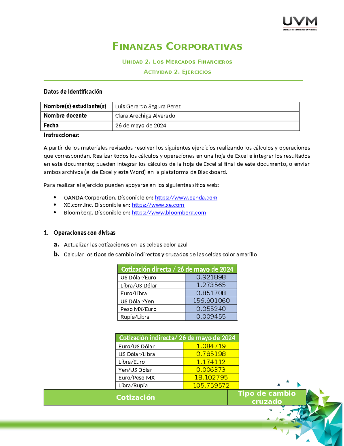 U2 Ejercicios A2 - FINANZAS CORPORATIVAS UNIDAD 2. LOS MERCADOS ...