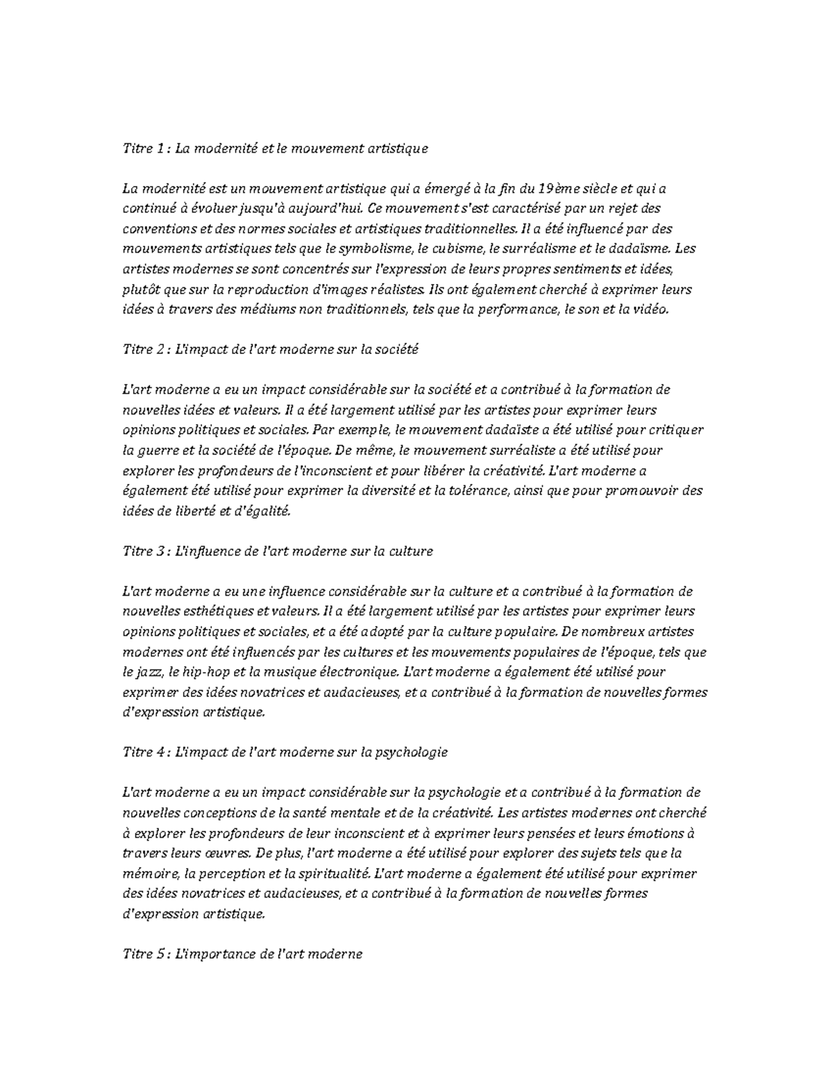 Modern Art and Society - Titre 1 : La modernité et le mouvement ...