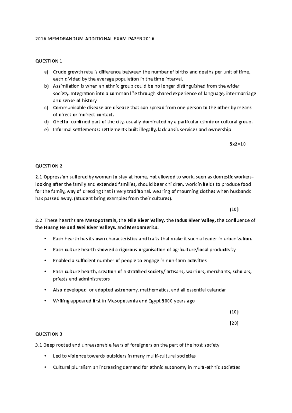 2016 Memorandum Additional EXAM Paper 2016 - 2016 MEMORANDUM ADDITIONAL ...