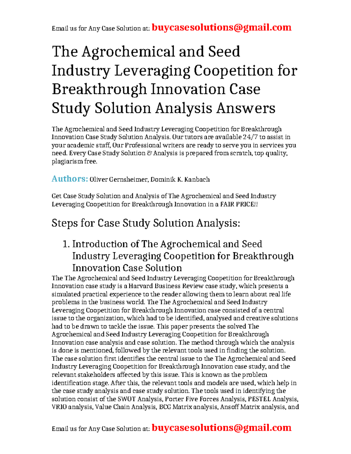 Case Solution The Agrochemical and Seed Industry Leveraging Coopetition ...