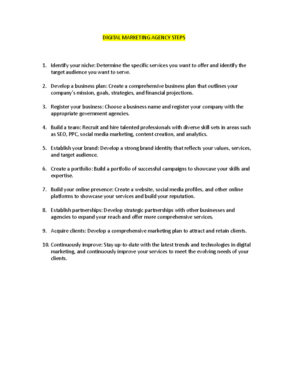 Steps Of The Agency Creation - DIGITAL MARKETING AGENCY STEPS Identify ...