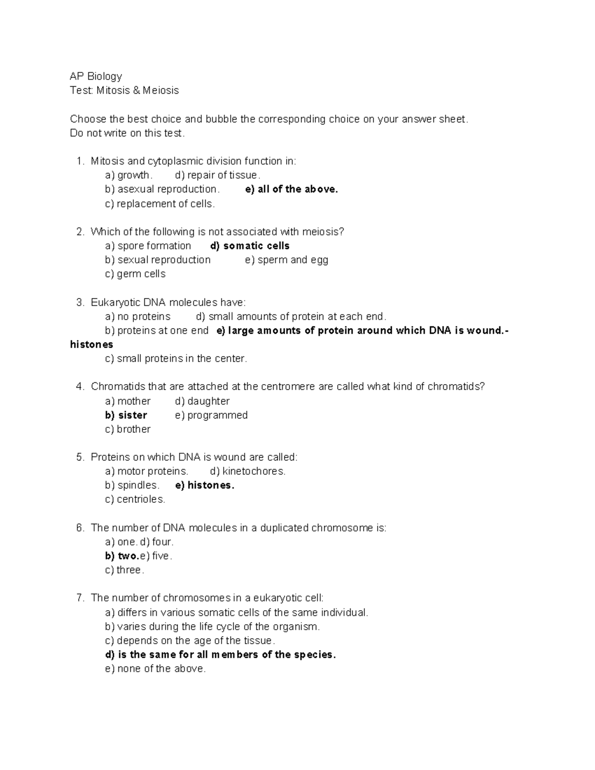 AP BIO- Mitosis& Meiosis - AP Biology Test: Mitosis & Meiosis Choose ...