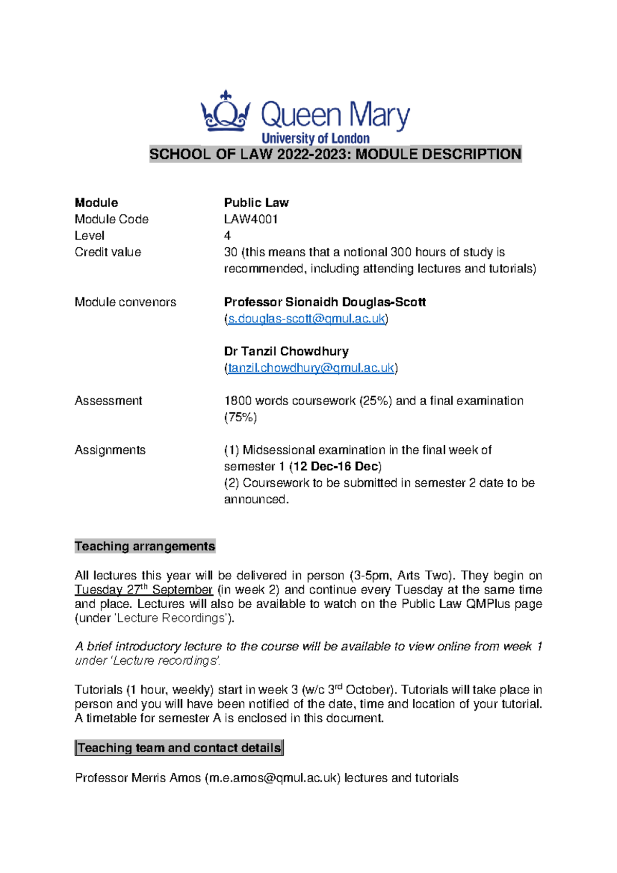 Module Outline Public Law - SCHOOL OF LAW 2022- 2023 : MODULE ...