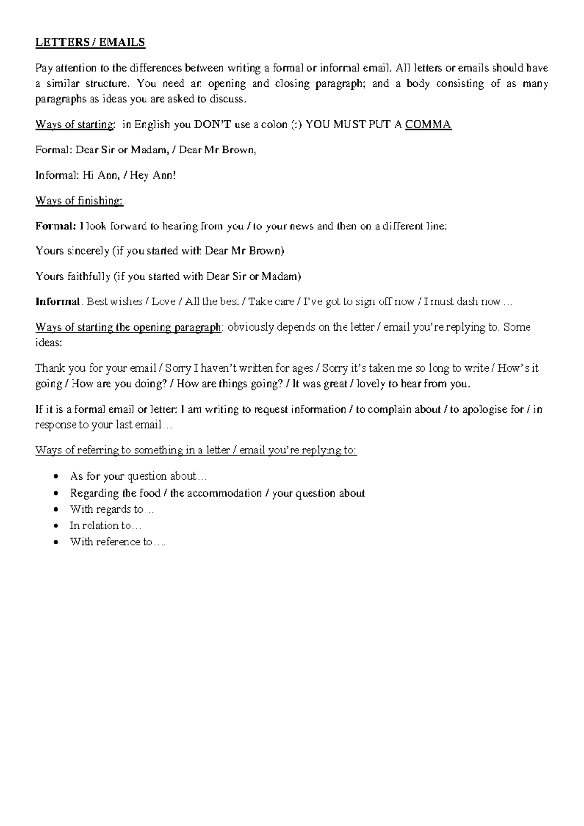 HOW TO Write A Letter OR Email - LETTERS / EMAILS Pay attention to the ...