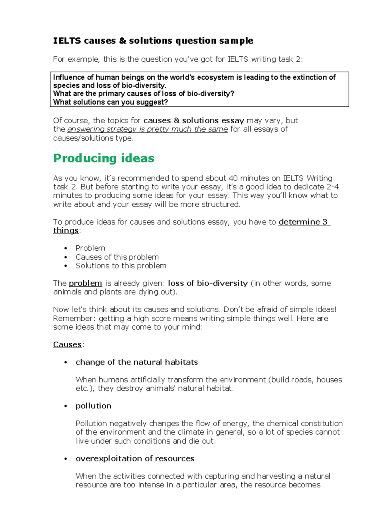 Cause and solution essay - IELTS causes & solutions question sample For ...