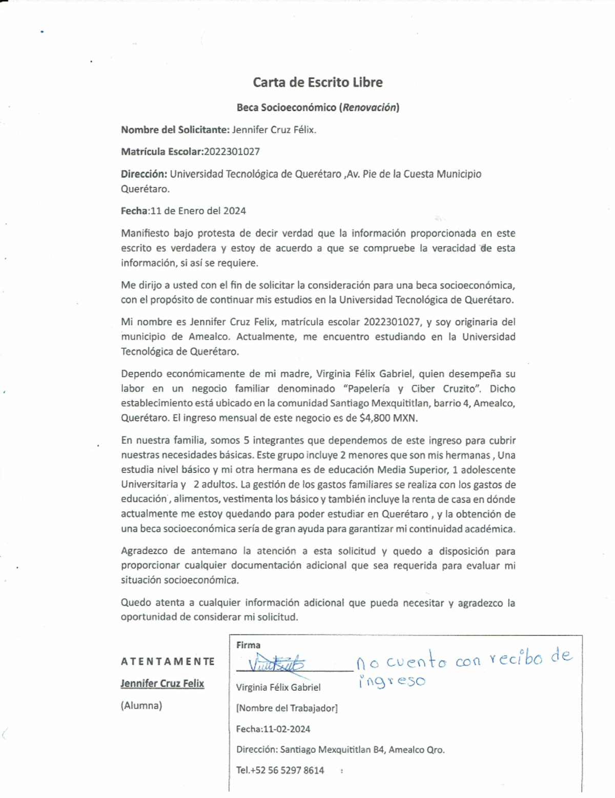 Carta escrito Libre - Comunicación Oral y Escrita - Studocu