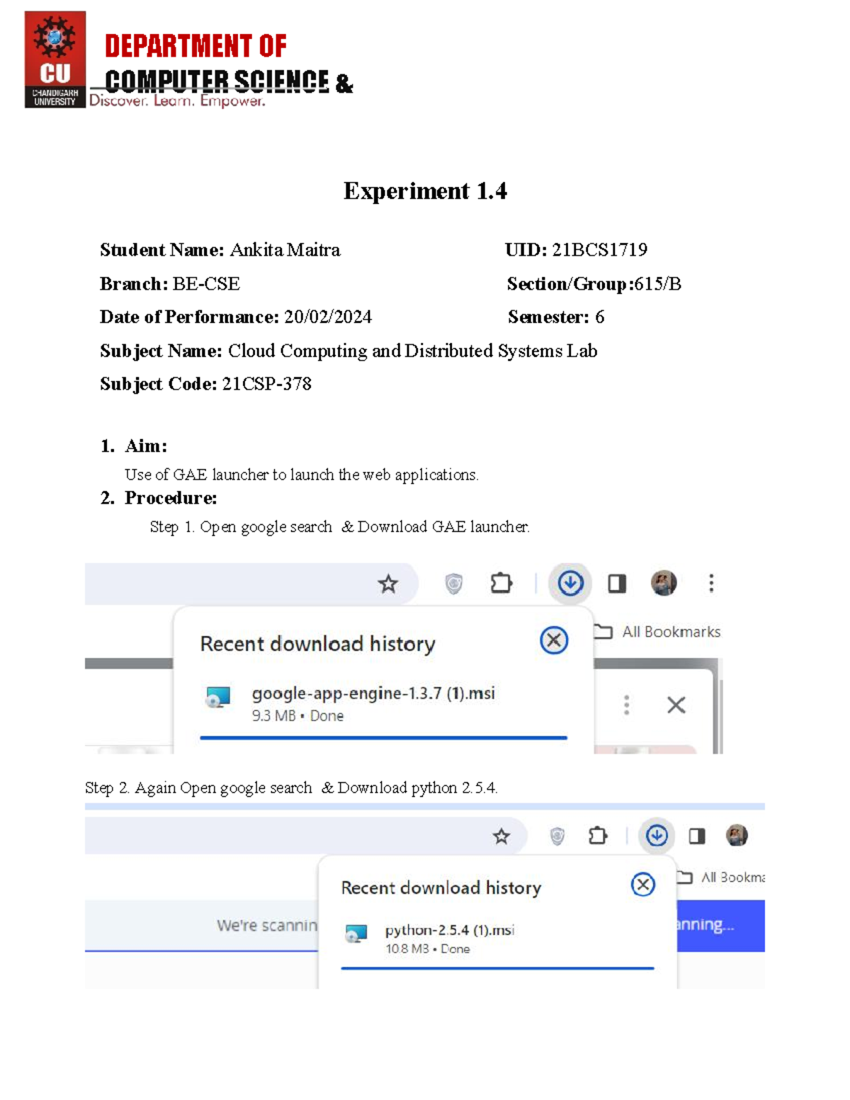 Ilovepdf merged - COMPUTER SCIENCE & Experiment 1. Student Name: Ankita Maitra UID: 21BCS - Studocu