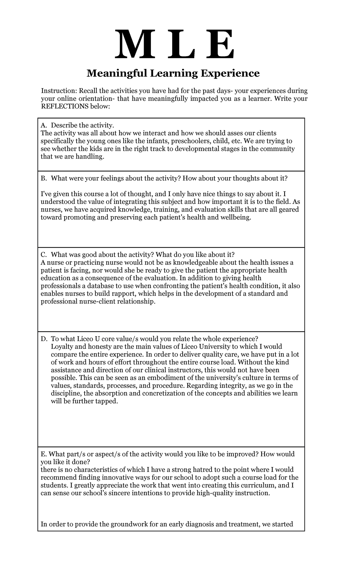Assignment - MLE - M L E Meaningful Learning Experience Instruction ...