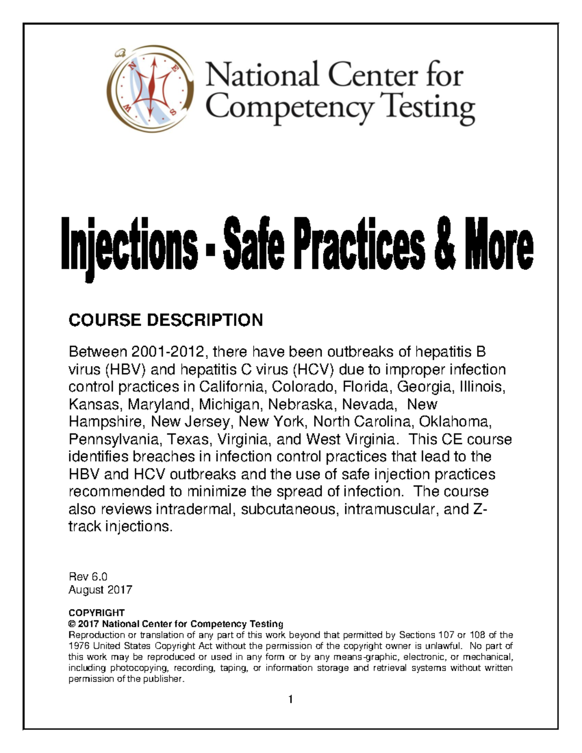 Injections - Safe Practices and More - COURSE DESCRIPTION Between 2001 ...